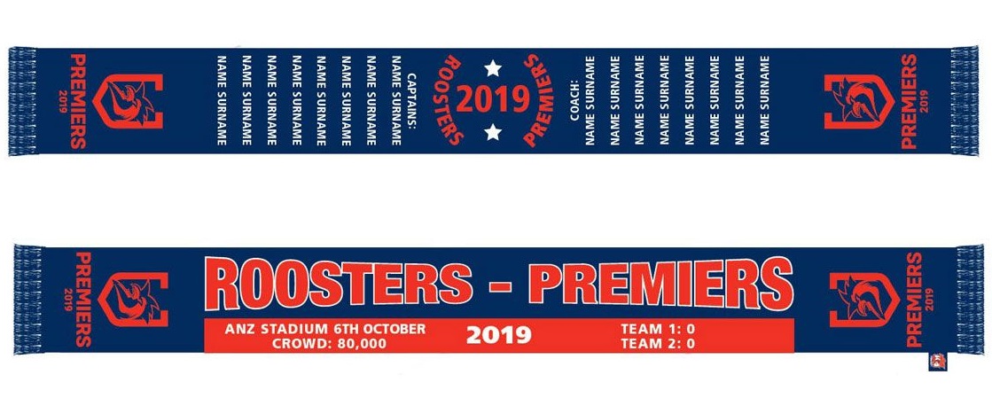 SYDNEY ROOSTERS NRL MERCHANDISE & MEMORABILIA PREMIERS 2018-2019
